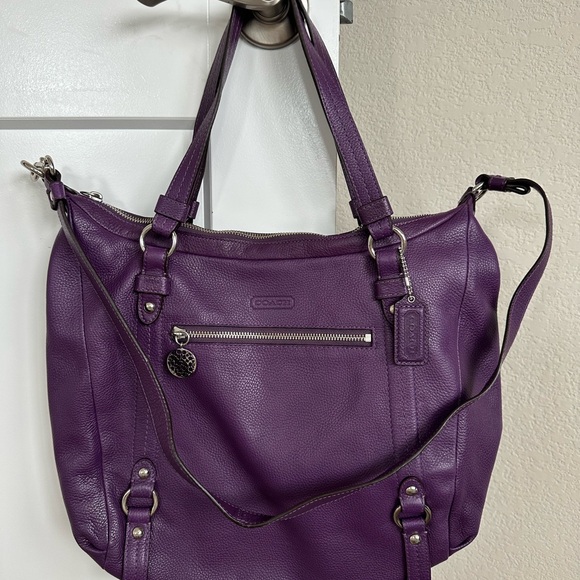 Coach | Bags | Coach Madison Phoebe Leather Shoulder Bag Purple | Poshmark